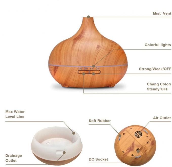 550ML 12.5kg Wood Aroma Diffuser 65ml/h Soothing 7 Color Lights