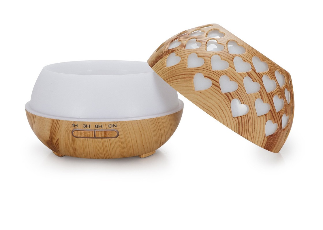 400ml Heart Wood Grain Humidifier Hollow Color Aromatherapy Humidifier